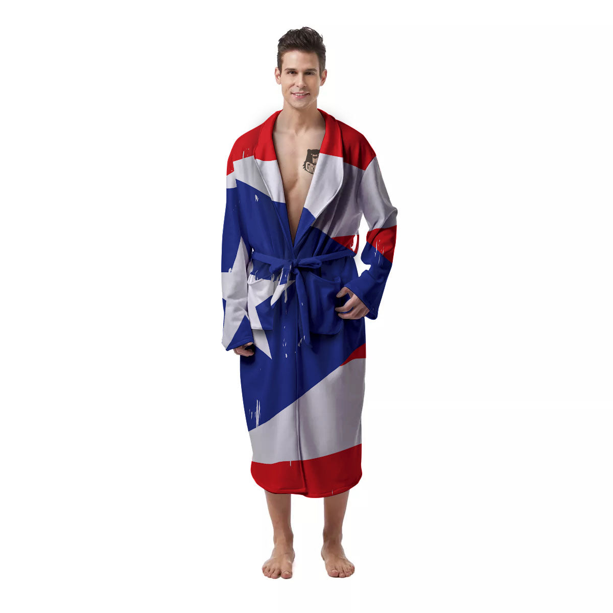 Puerto Rico Flag Print Men's Robe