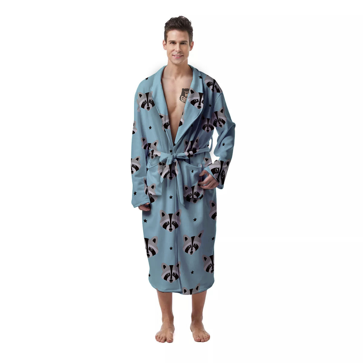 Raccoon Cartoon Print Pattern Men's Robe