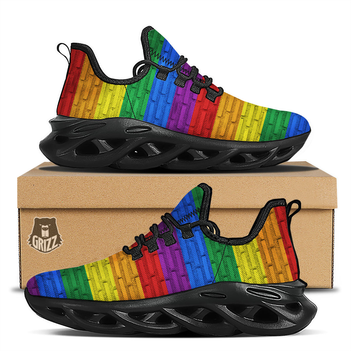 Rainbow Brick Wall LGBT Pride Print Black Running Shoes