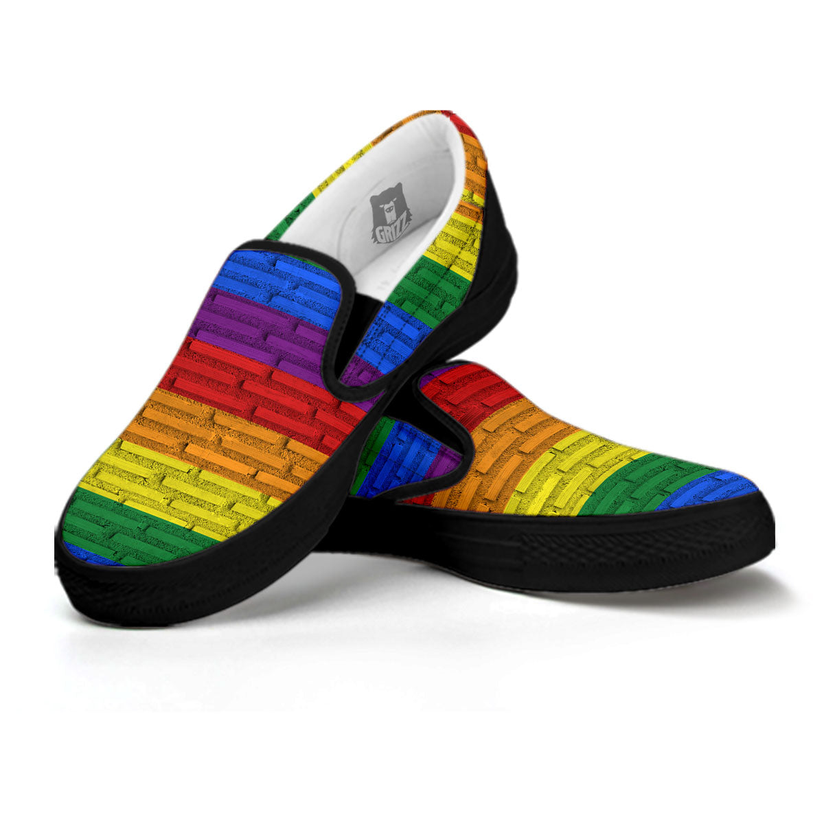 Rainbow Brick Wall LGBT Pride Print Black Slip On Shoes