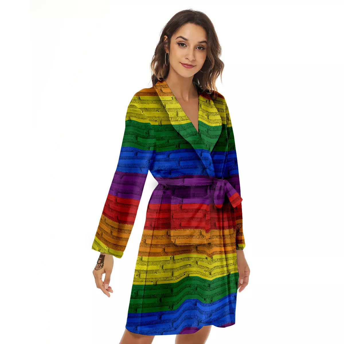 Rainbow Brick Wall LGBT Pride Print Women's Robe