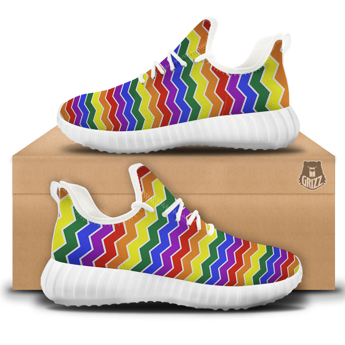 Rainbow Chevron LGBT Pride Print Pattern White Walking Shoes