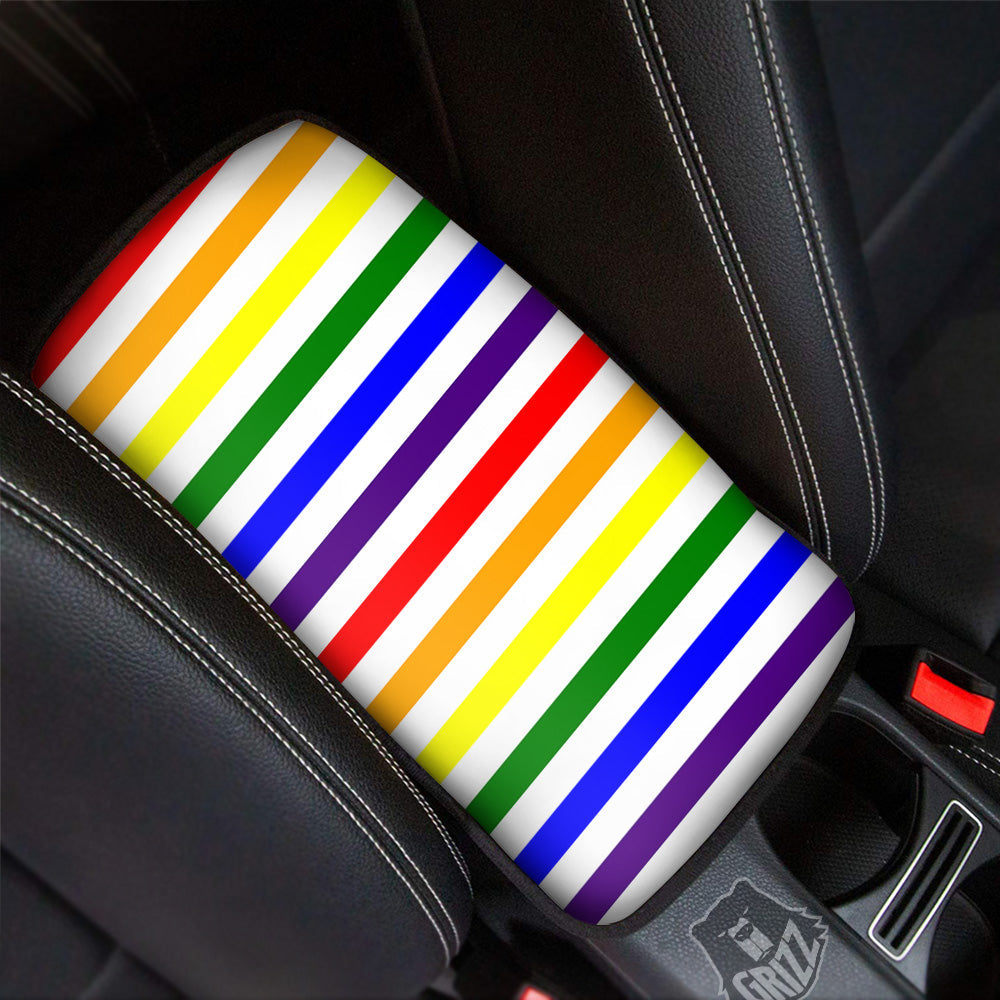 Rainbow Color LGBT Striped Print Car Center Console Cover