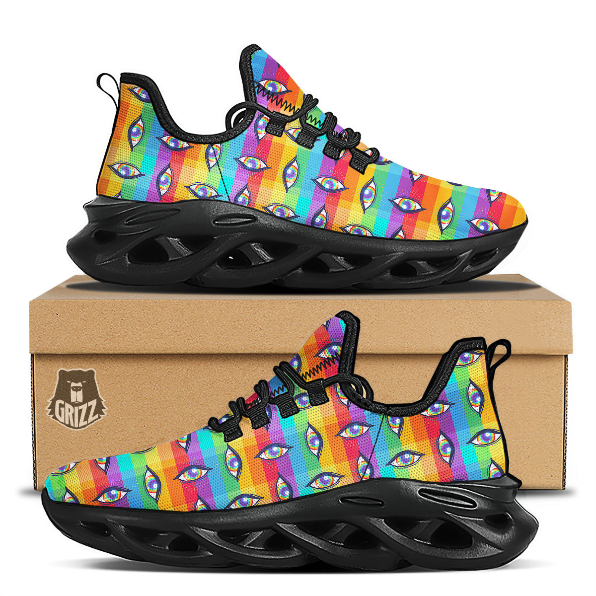 Rainbow Eyes LGBT Pride Print Pattern Black Running Shoes