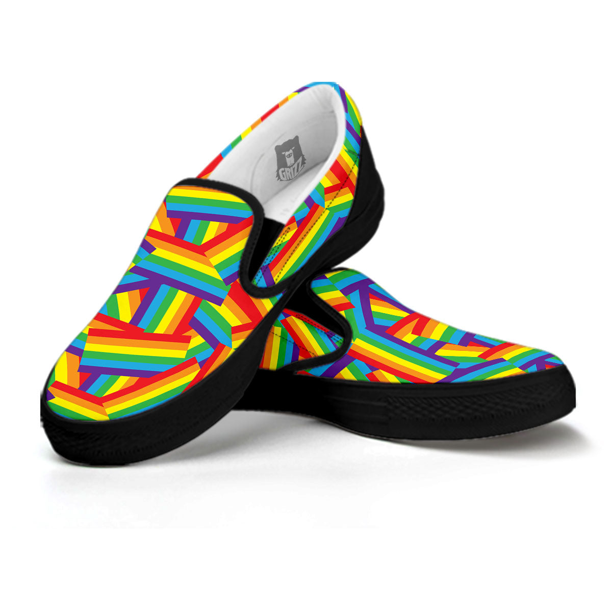 Rainbow Flag LGBT Pride Pattern Black Slip On Shoes
