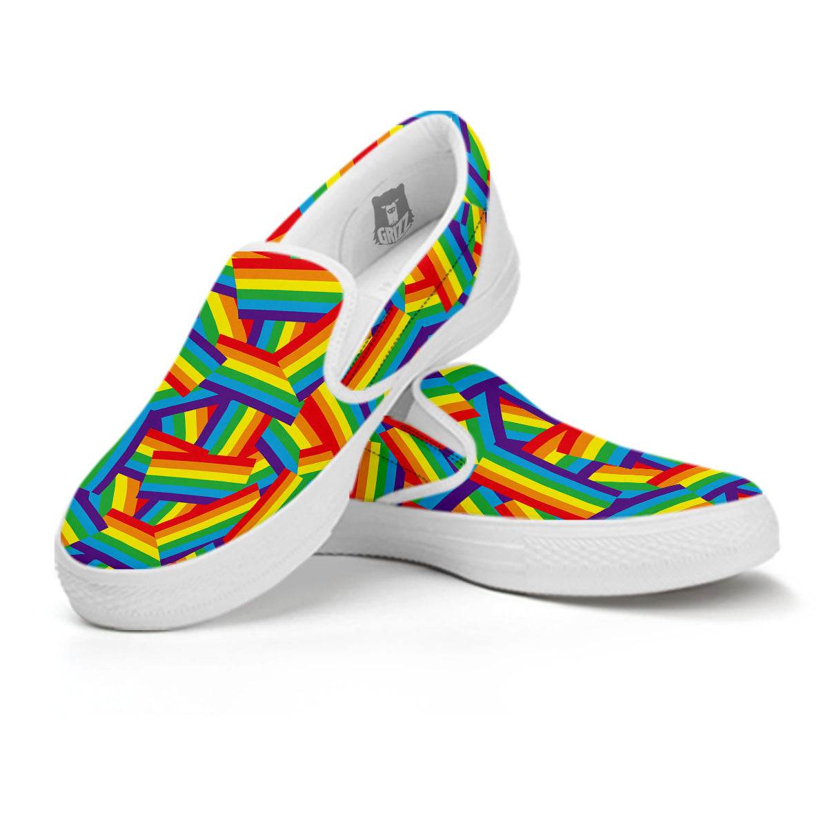 Rainbow Flag LGBT Pride Pattern White Slip On Shoes