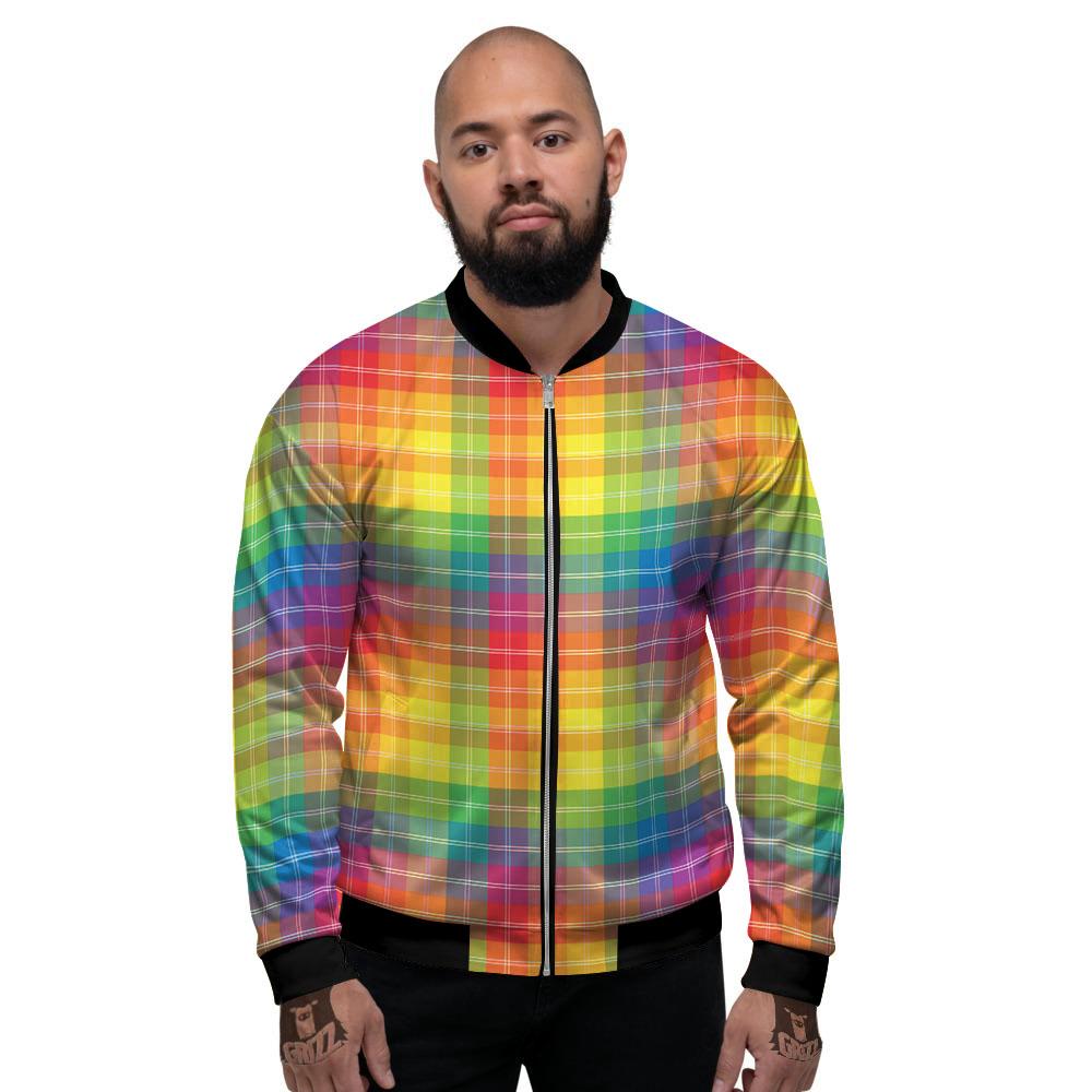 Rainbow Plaid LGBT Pride Print Pattern Men's Bomber Jacket