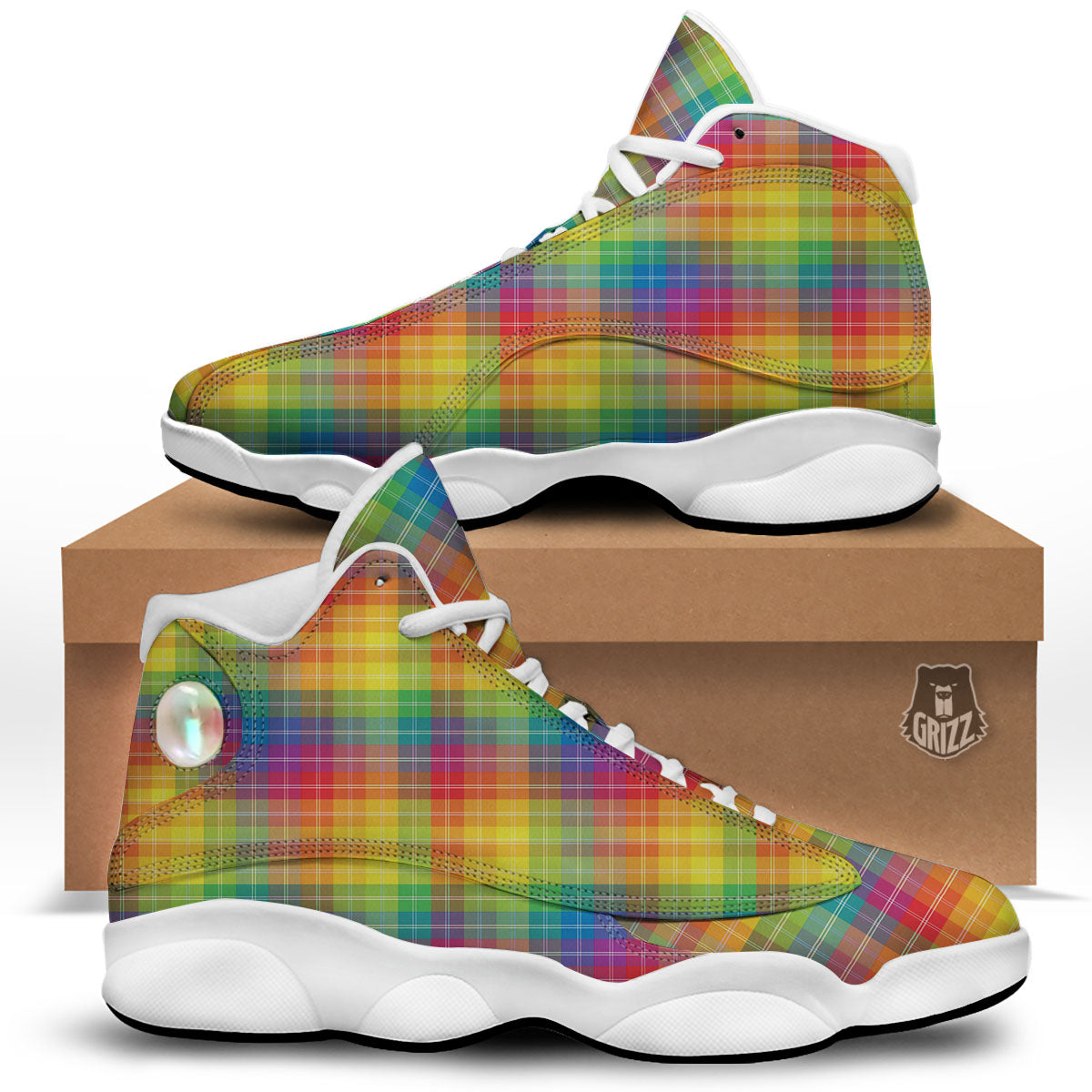 Rainbow Plaid LGBT Pride Print Pattern White Basketball Shoes