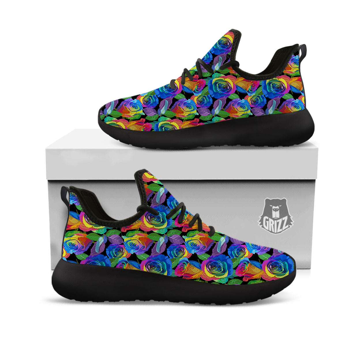 Rainbow Roses LGBT Pride Print Pattern Black Athletic Shoes