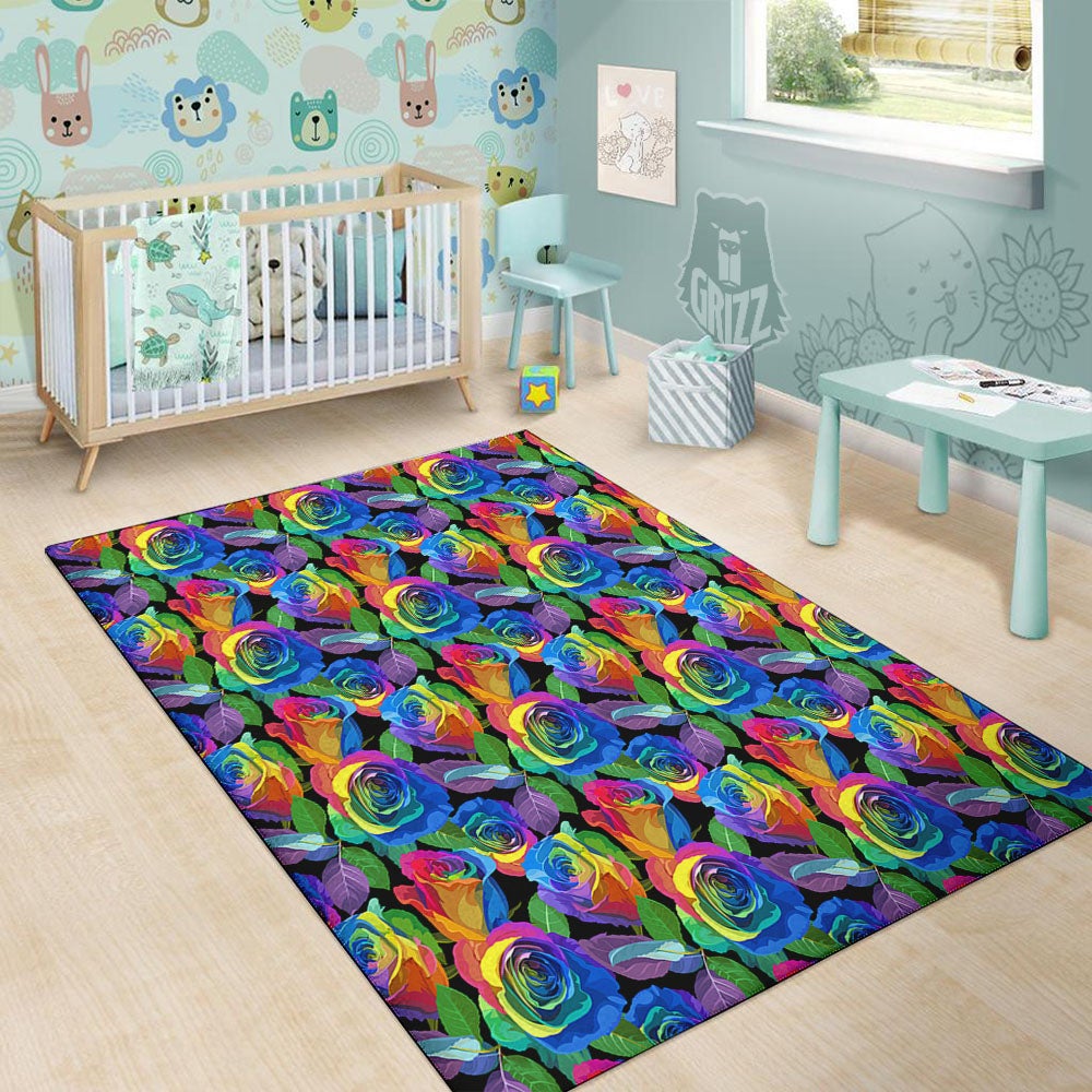 Rainbow Roses LGBT Pride Print Pattern Floor Mat