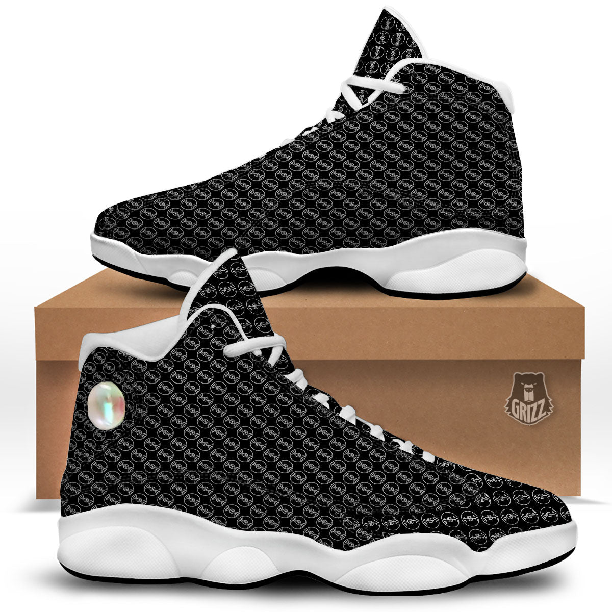 Record Black Vinyl Print Pattern White Basketball Shoes