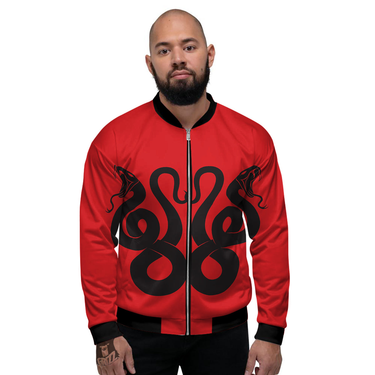 Red And Black Snakes Sign Print Men's Bomber Jacket