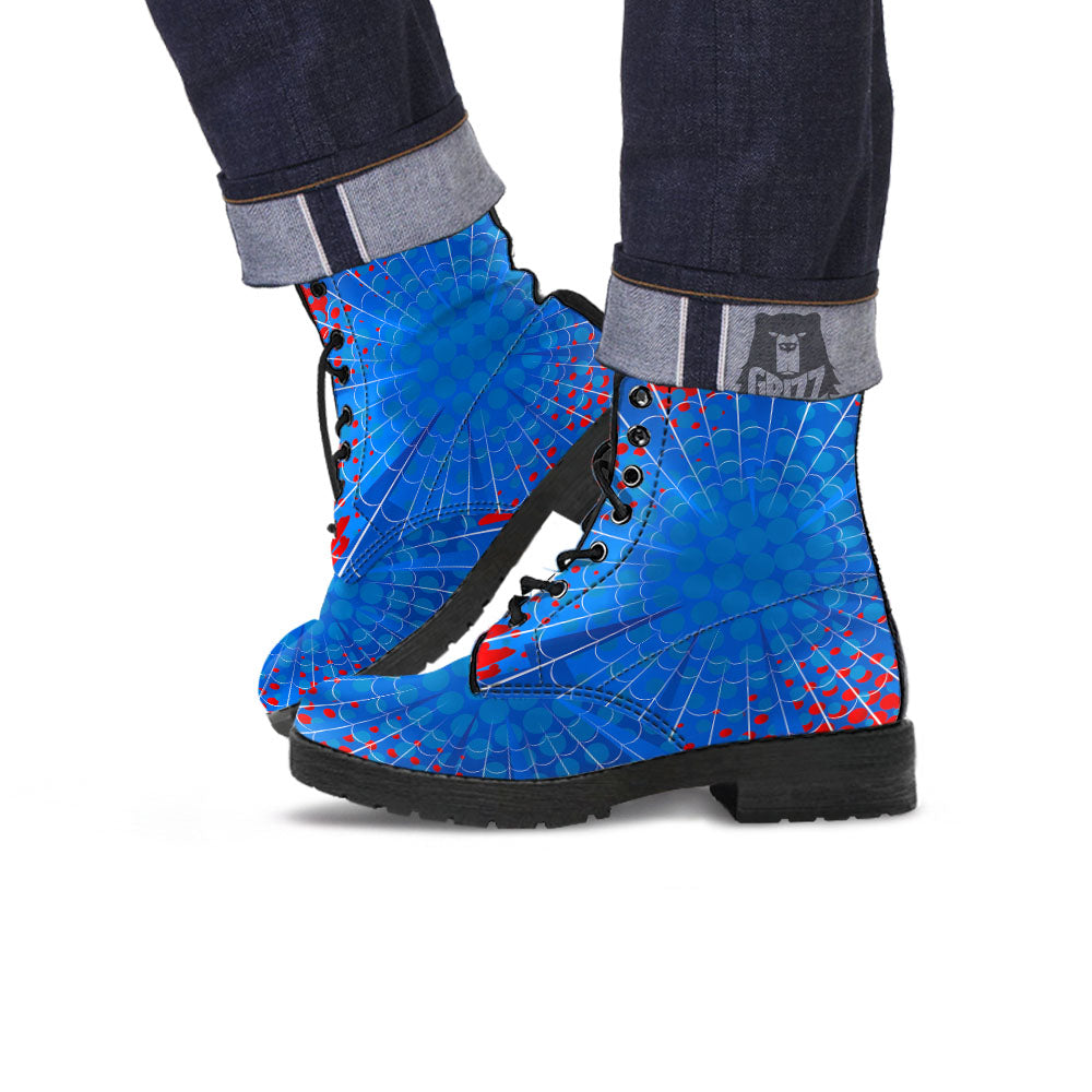 Red And Blue Spider Web Cartoon Print Leather Boots