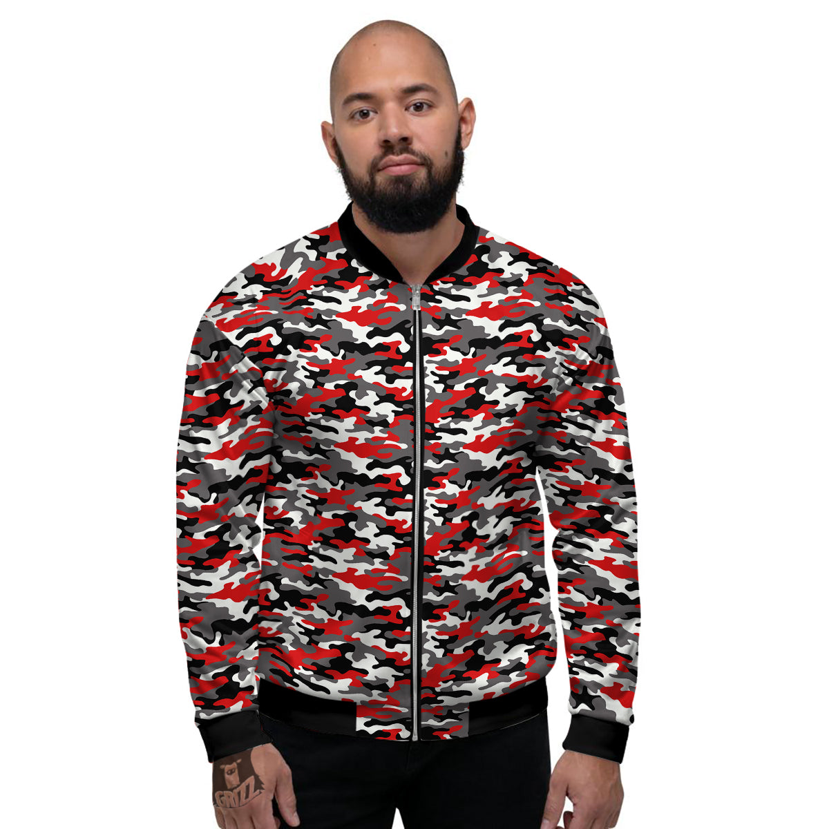 Red Camouflage Texture Military Print Men's Bomber Jacket
