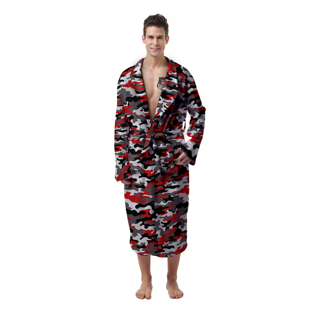 Red Camouflage Texture Military Print Men's Robe