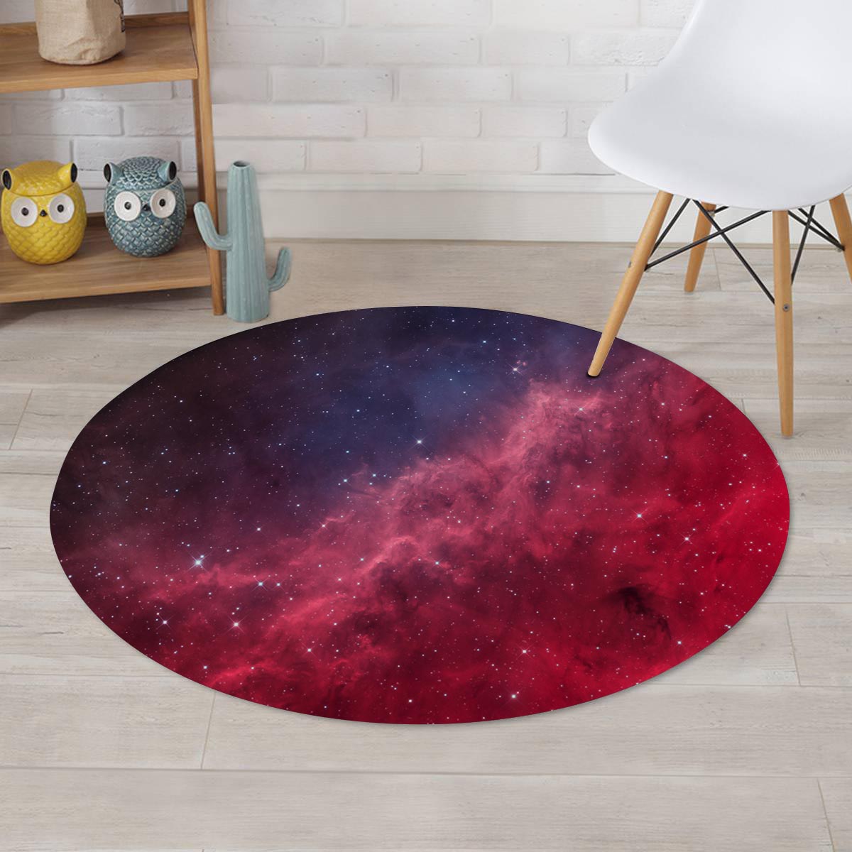 Red Cosmic Galaxy Space Round Rug