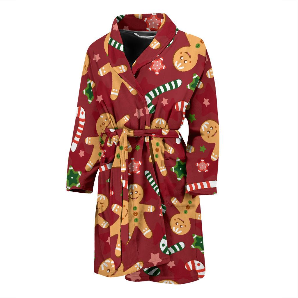 Red Gingerbread Man Chirstmas Pattern Print Men Long Robe