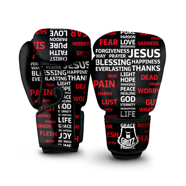 Religious Words Christian Cross Print Boxing Gloves – Grizzshopping