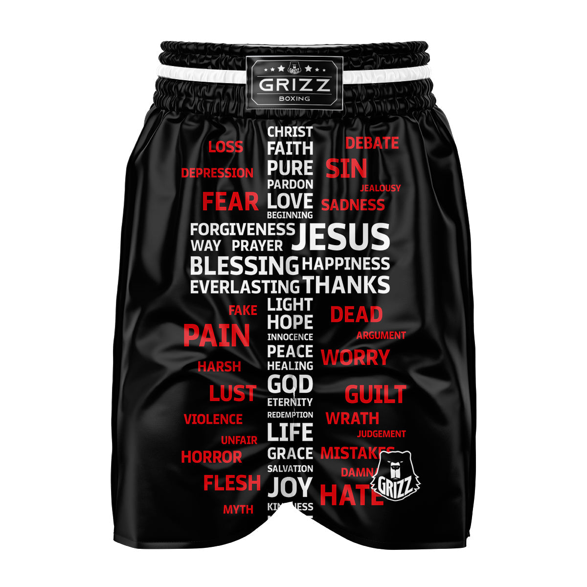 Religious Words Christian Cross Print Boxing Shorts – Grizzshopping