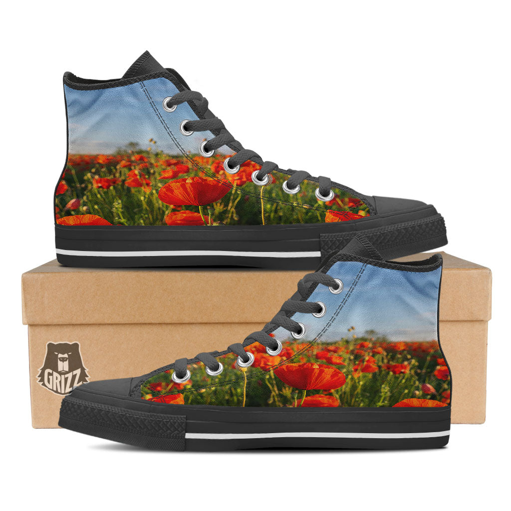 Remembrance Poppy Day Print Black High Top Shoes