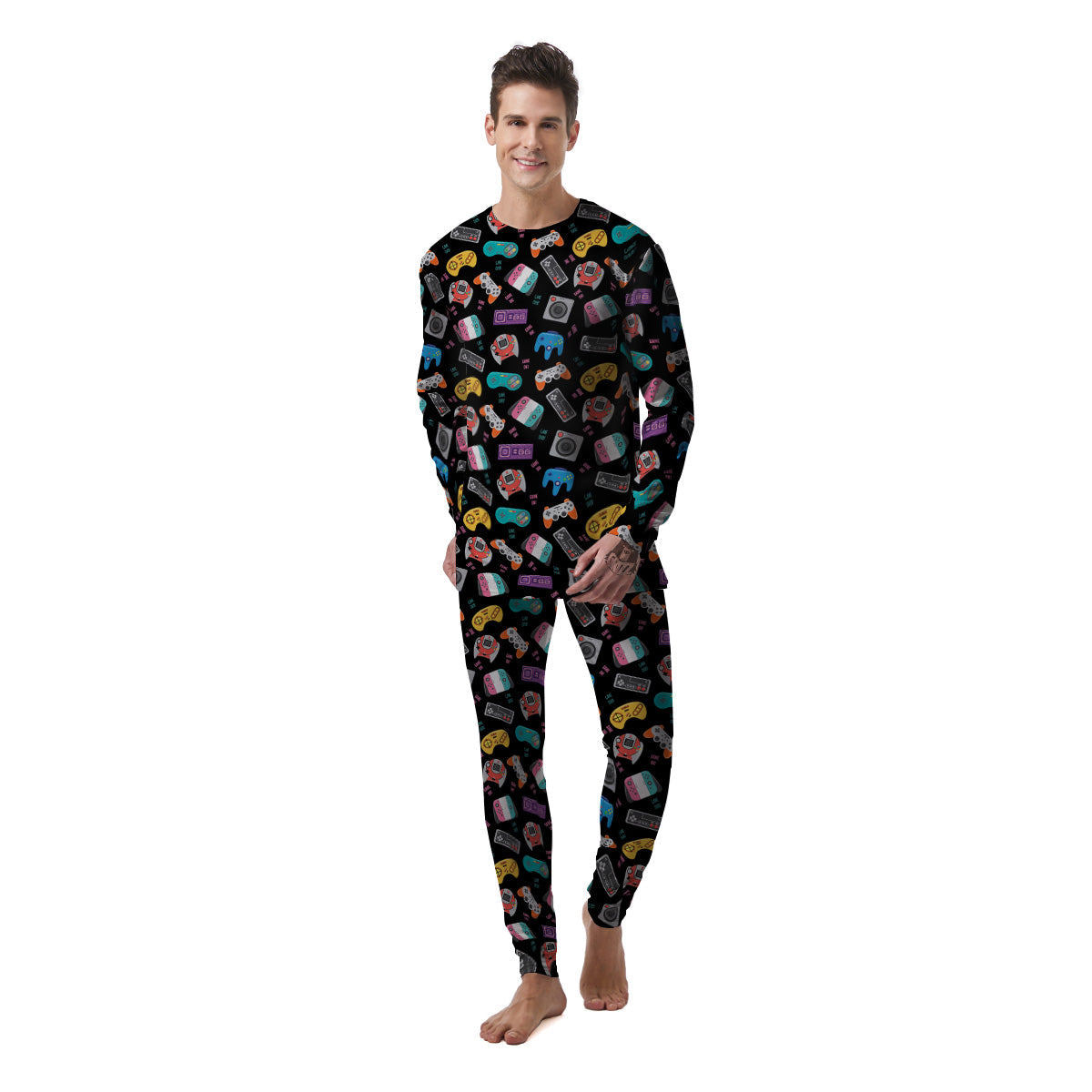 Retro Video Game Controller Print Pattern Men's Pajamas