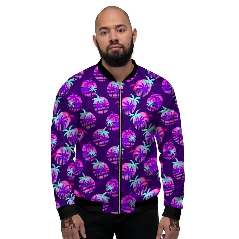 Retrowave Sunset Palm Tree Print Pattern Men's Bomber Jacket