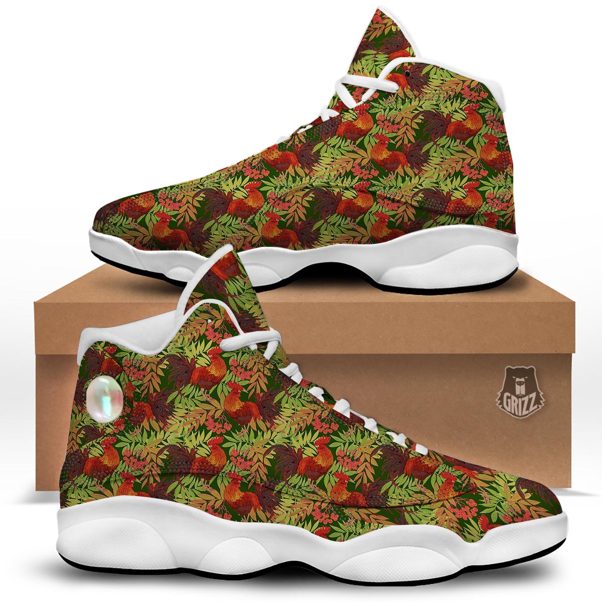 Rowan And Rooster Print Pattern White Basketball Shoes
