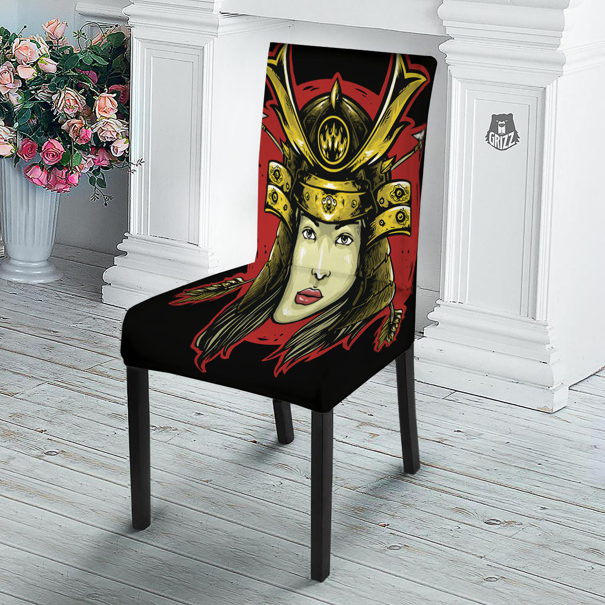Samurai Woman Japanese Print Dining Chair Slipcover