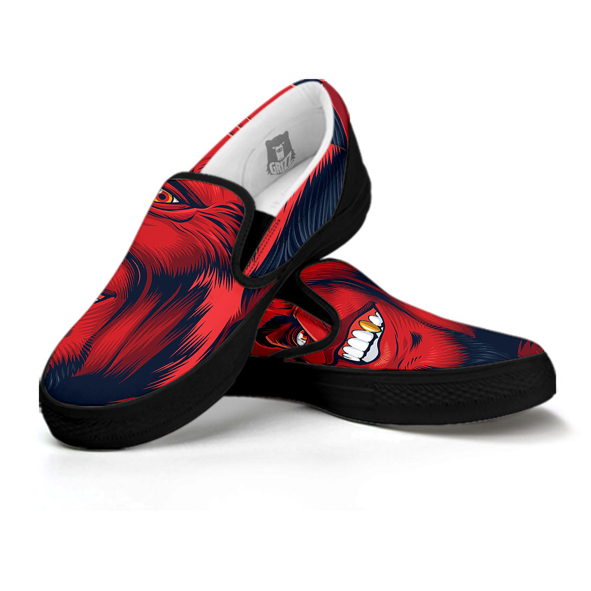 Satan Red Devil Print Black Slip On Shoes