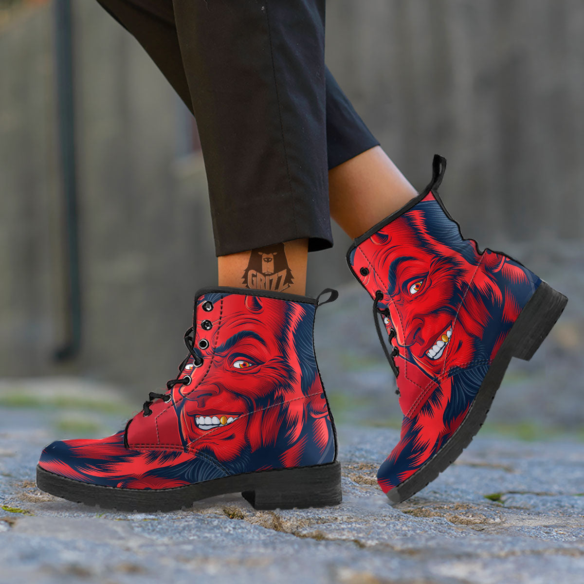 Satan Red Devil Print Leather Boots – Grizzshopping