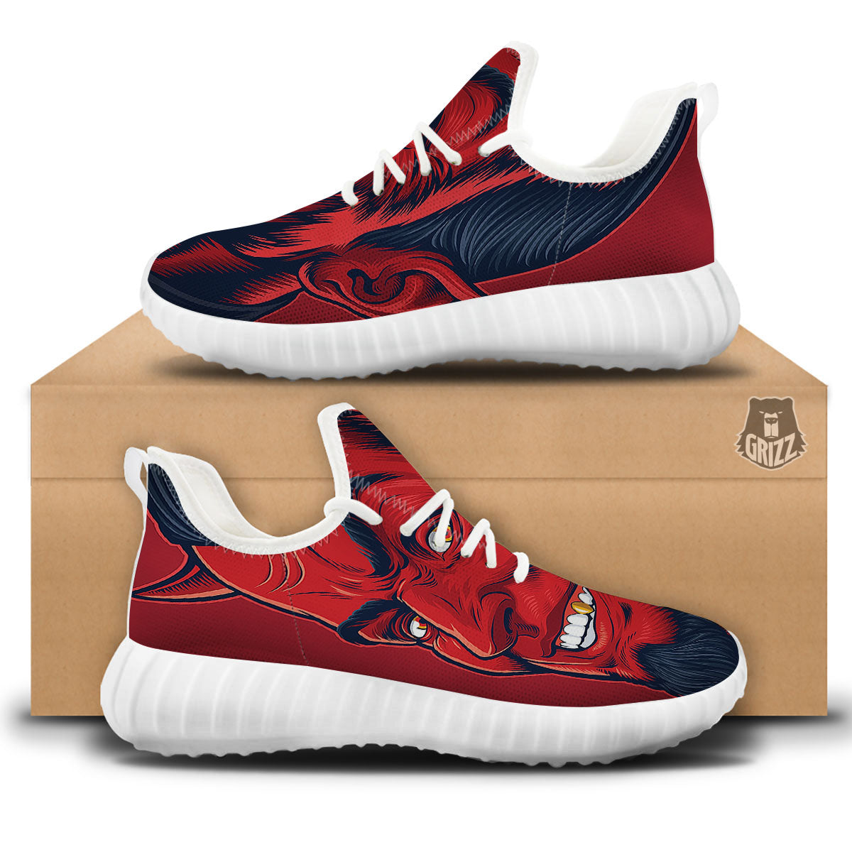 Satan Red Devil Print White Walking Shoes