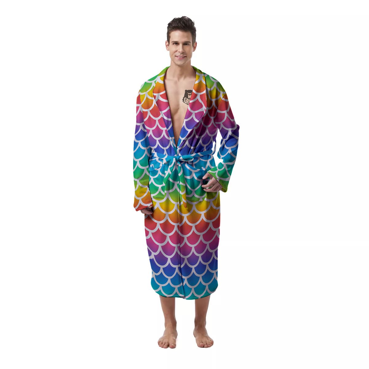 Scale Rainbow Mermaid Print Pattern Men's Robe