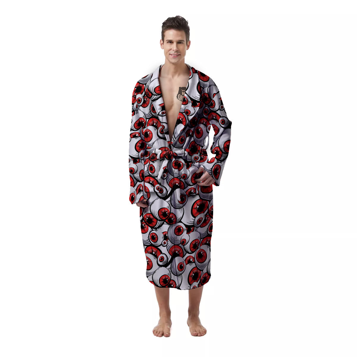 Scary Red Eyes Print Pattern Men's Robe