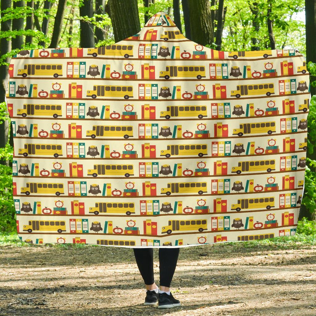 School Bus Print Pattern Hooded Blanket