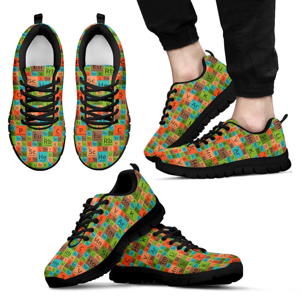 Science Periodic Table Pattern Print Black Sneaker Shoes For Men Women