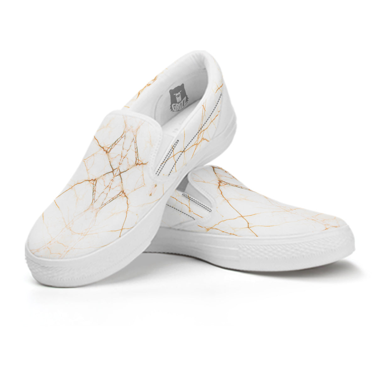 Scratch Marble White Gold Print Pattern White Slip On Shoes