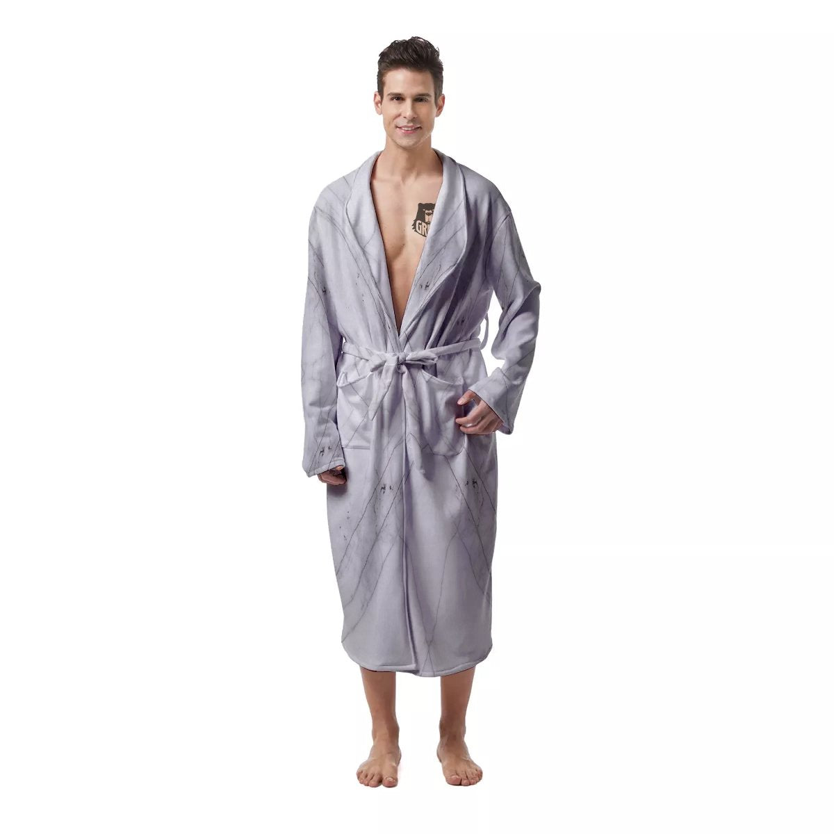 Scratch Marble White Gray Print Pattern Men's Robe