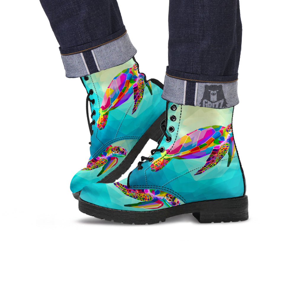 Sea Turtle Colorful Print Leather Boots