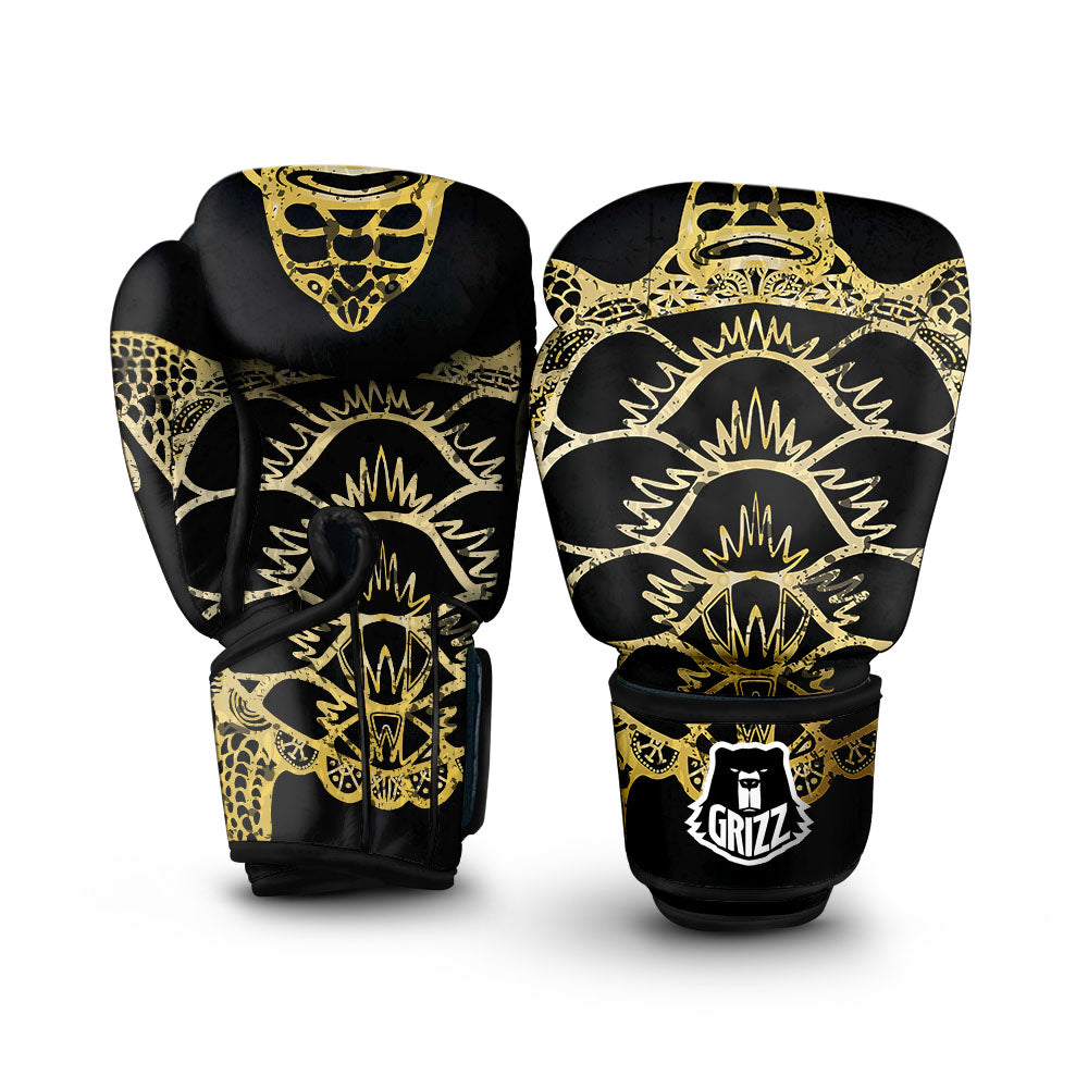Sea Turtle Gold And Black Print Boxing Gloves