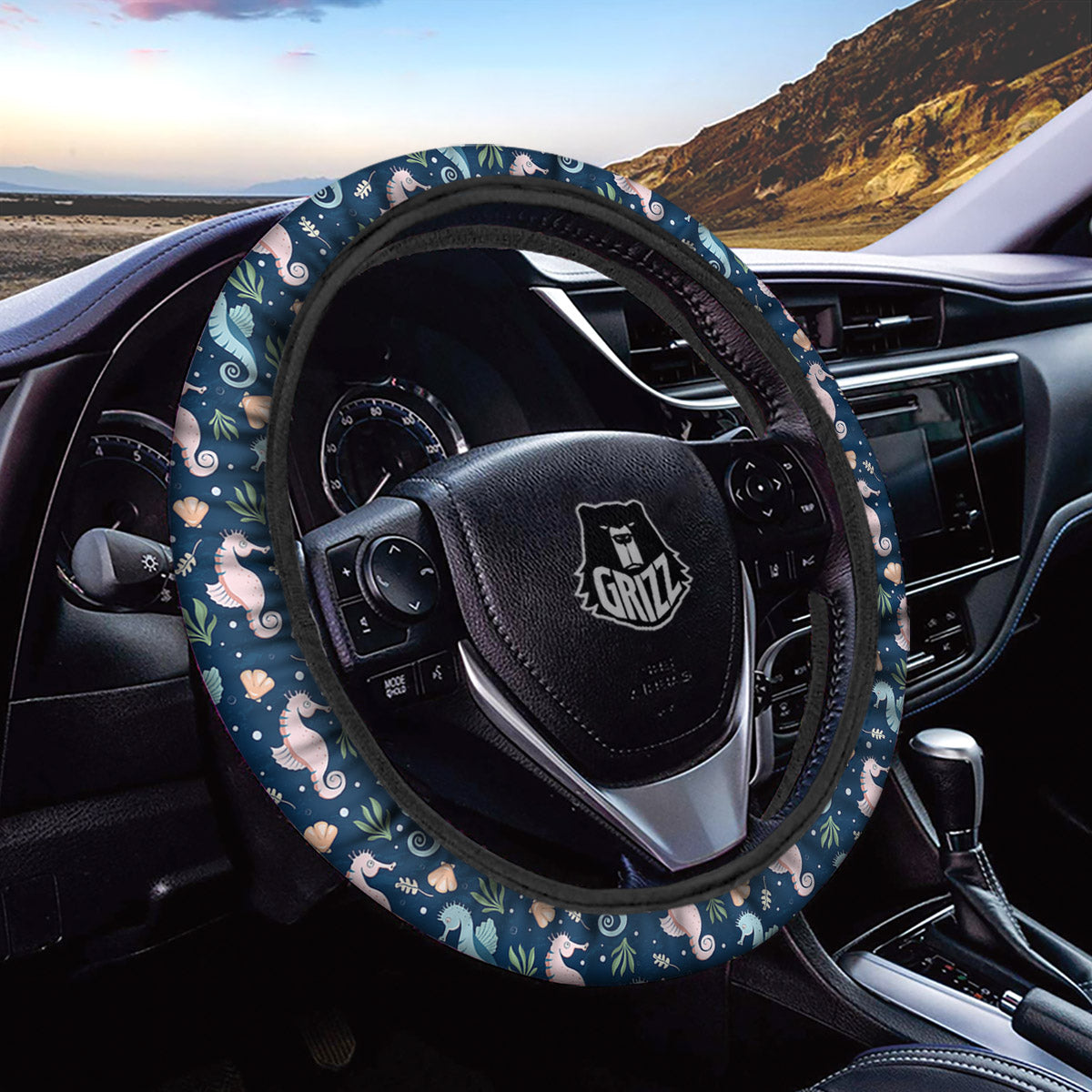 Seahorse Colorful Print Pattern Car Steering Wheel Cover
