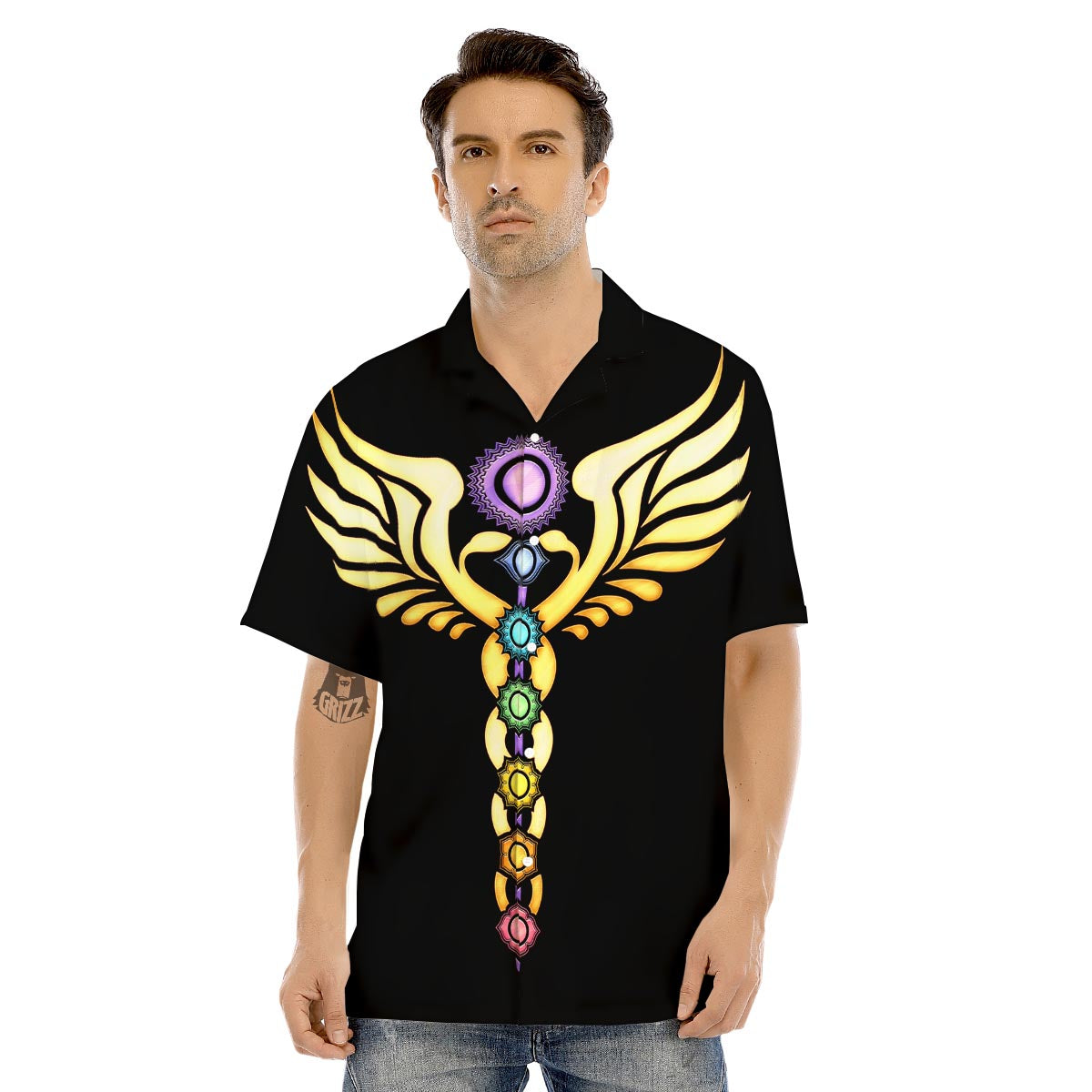 Seven Chakras Caduceus Print Men's Hawaiian Shirt