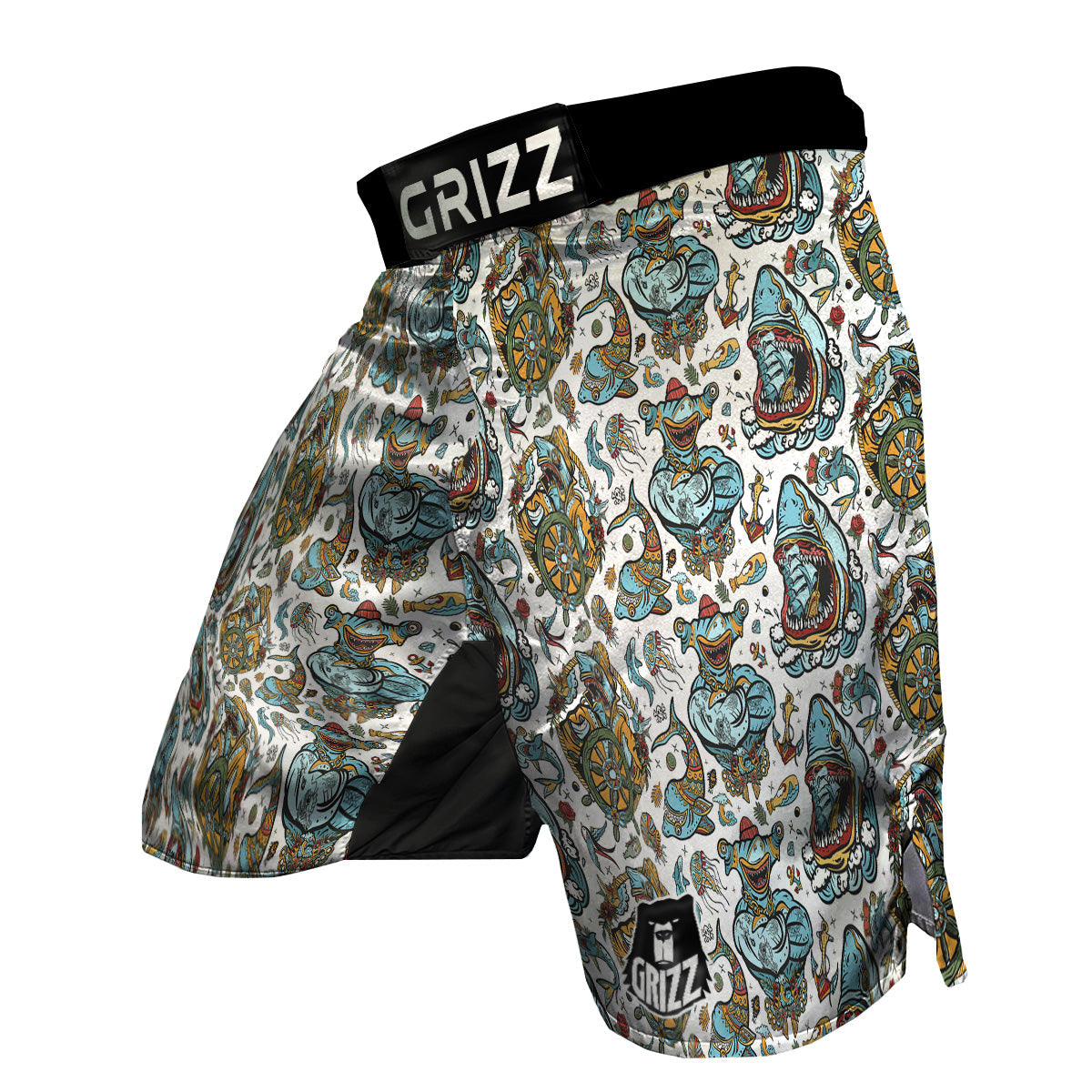 Sharks Underwater Tattoo Print Pattern MMA Shorts