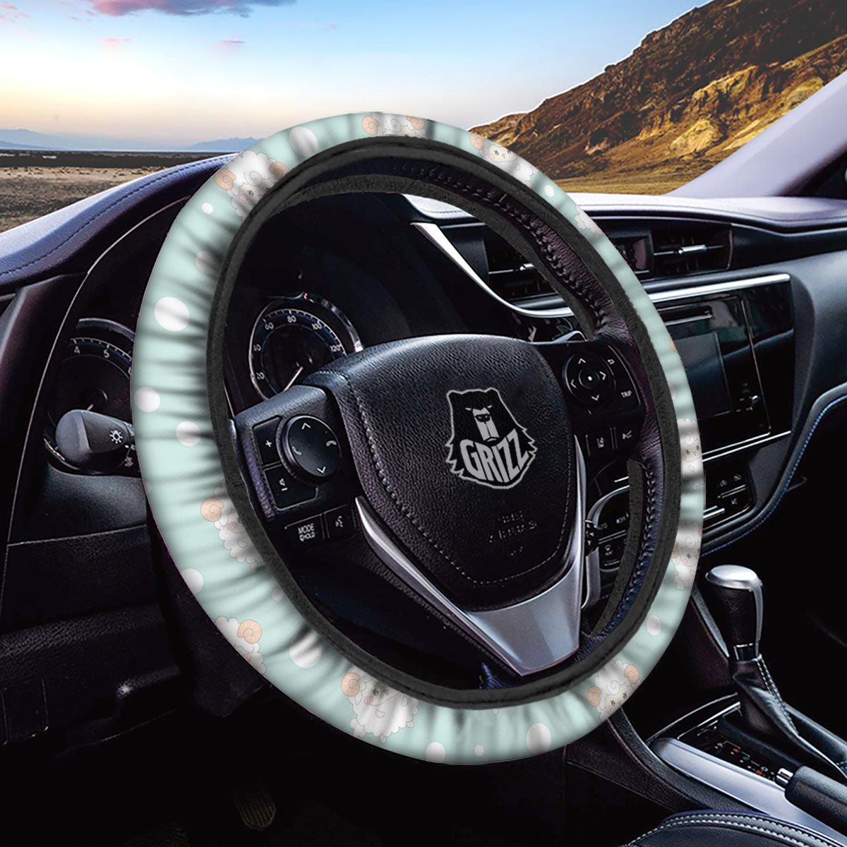 Sheep Kawaii Print Pattern Car Steering Wheel Cover