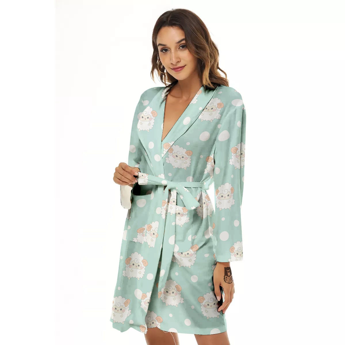 Sheep Kawaii Print Pattern Women's Robe