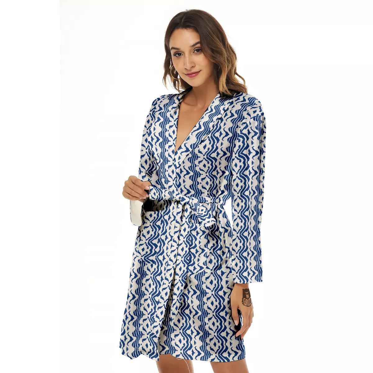 Shibori Wave Print Pattern Women's Robe
