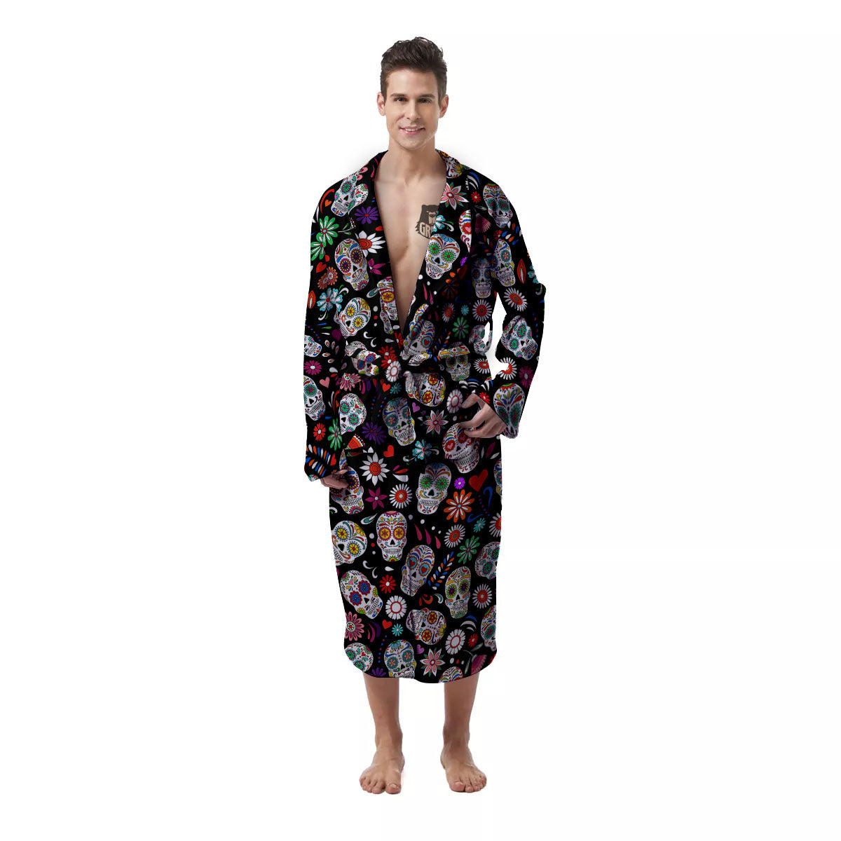 Skeleton Day Of The Dead Print Pattern Men's Robe