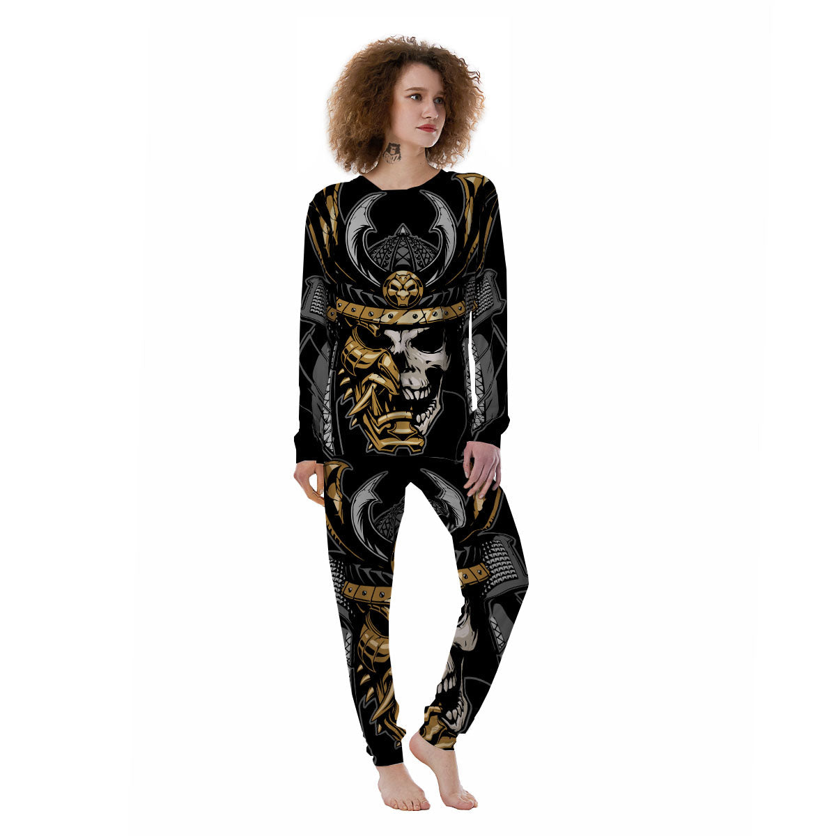 Skull Samurai Warrior Print Women's Pajamas