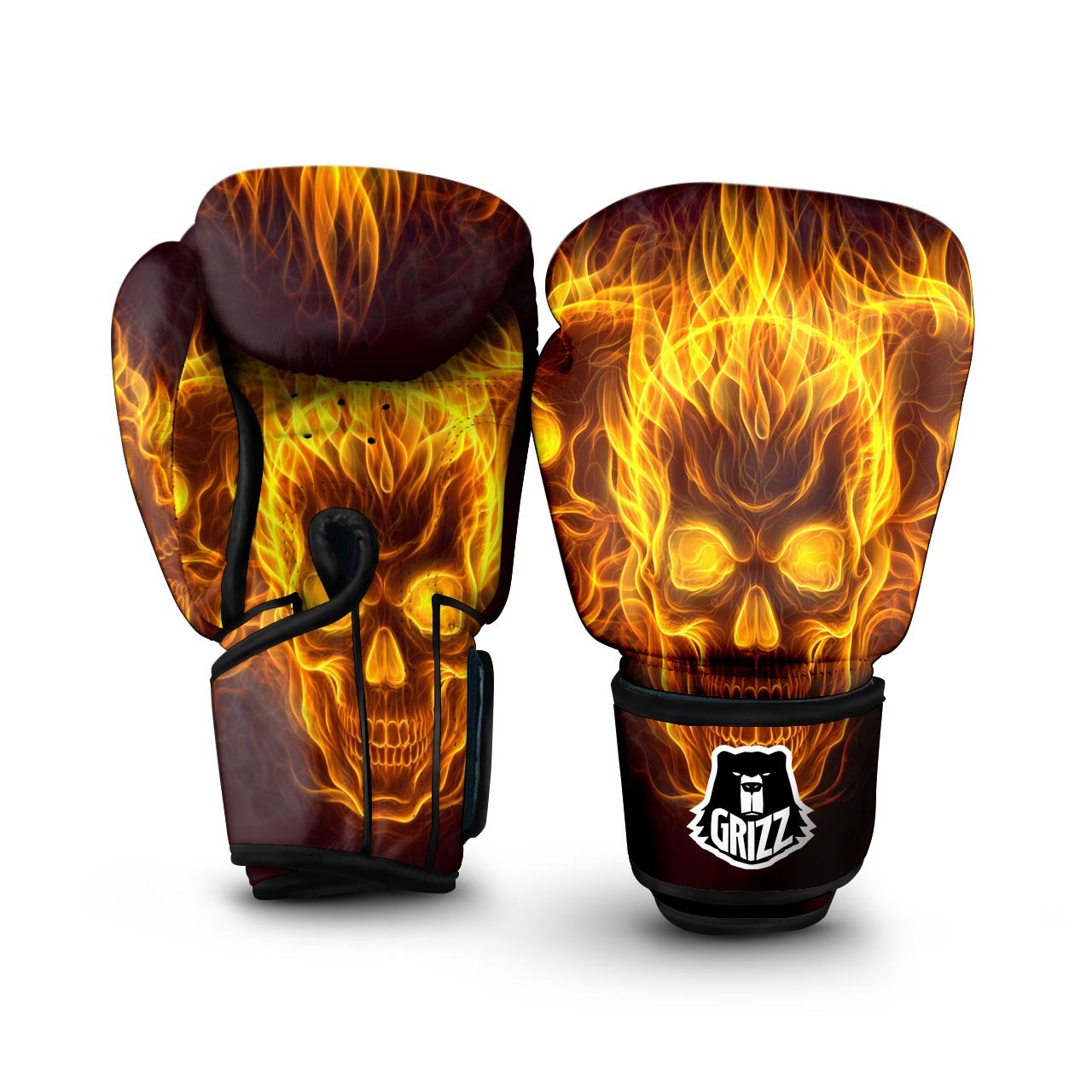 Skull Three Flaming Print Boxing Gloves