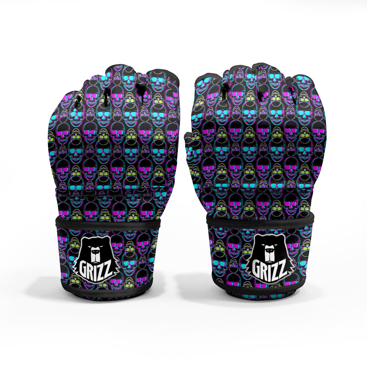 Skull Trippy Neon Print Pattern MMA Gloves