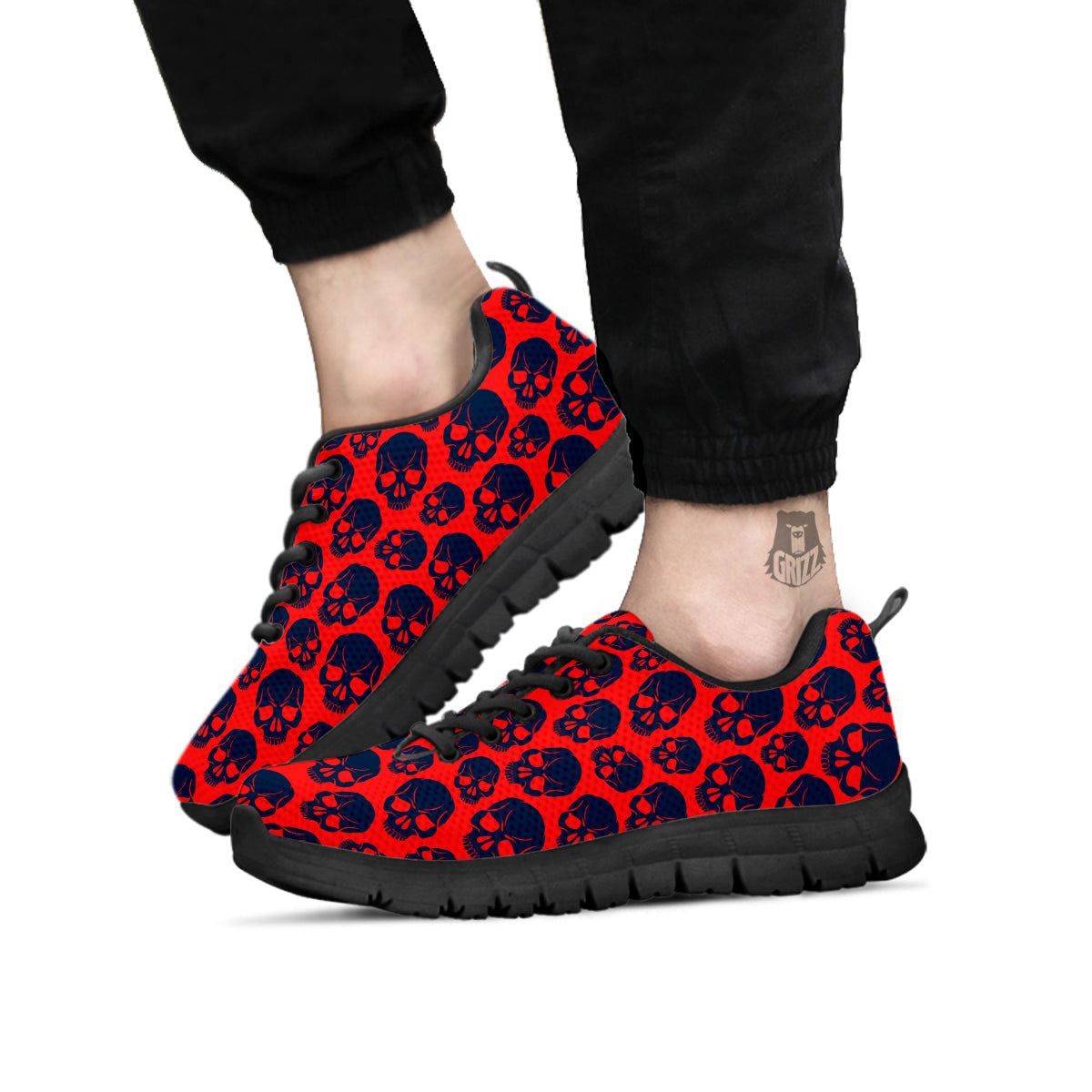 Skulls Red And Blue Hard Rock Print Pattern Black Sneaker